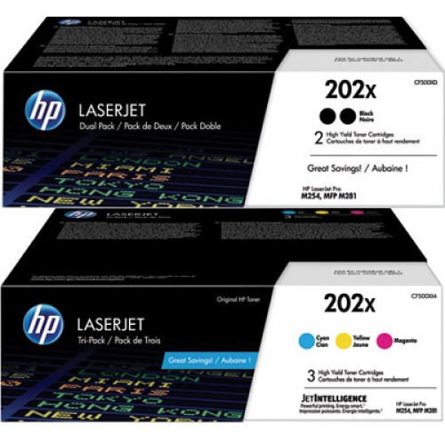 HP 202X High Yield Black 2-Pack and Cyan/Magenta/Yellow Original ...