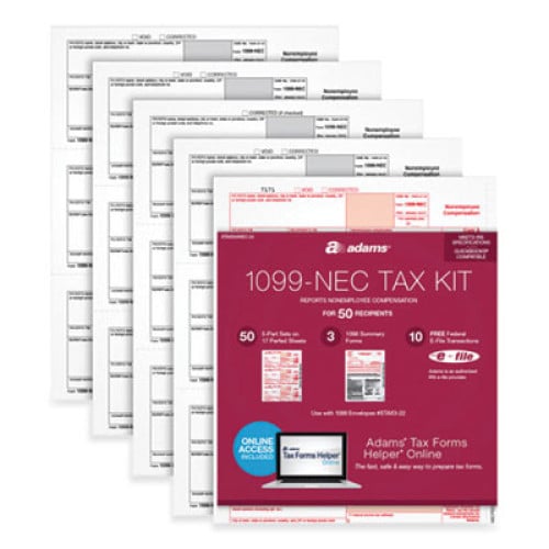Adams 1099-NEC + 1096 Tax Form Bundle, Inkjet/Laser, Five-Part Carbonless, 8.5 x 3.67, 3 Forms ...