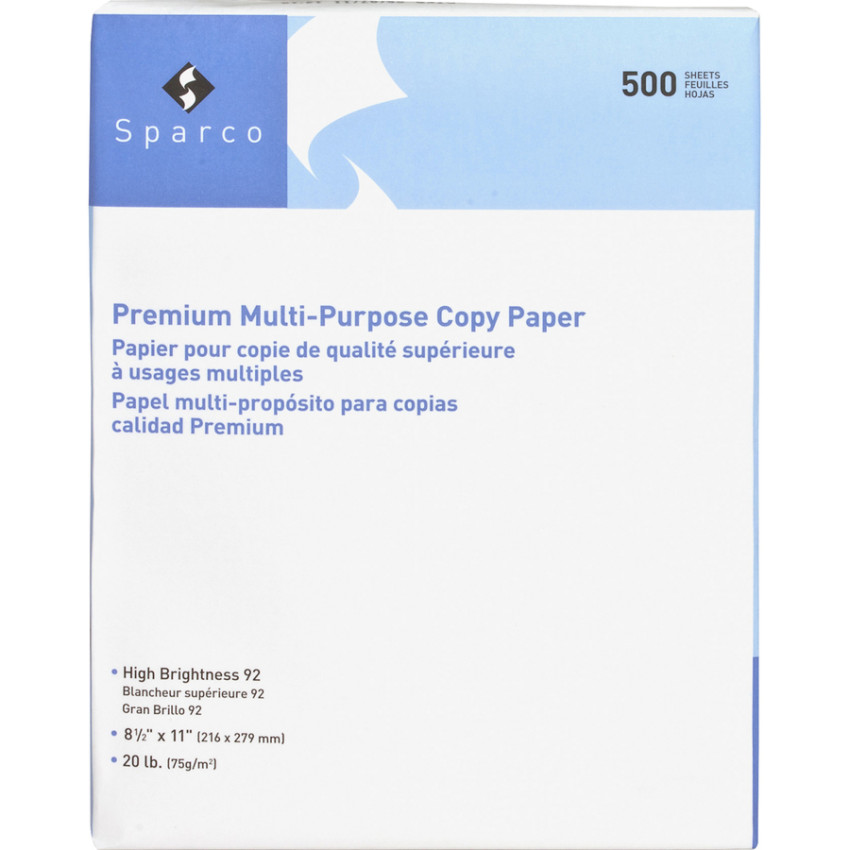 Sparco Copy Paper 92 Brightness - Letter - 8 1/2" x 11" - 20 lb Basis ...