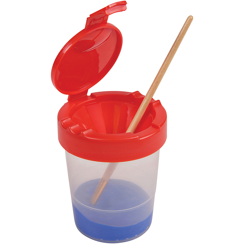 Deflecto Antimicrobial Kids No Spill Paint Cup Red Paint, Brush - 3.93 ...