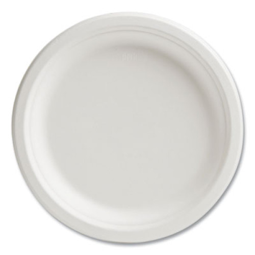 Perk Compostable Paper Plates, Bagasse, 9" dia, White, 250/Pack (24394010)