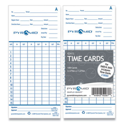 Time Clock Cards for Pyramid Technologies 2000/6000, Two Sides, 3.38 x ...