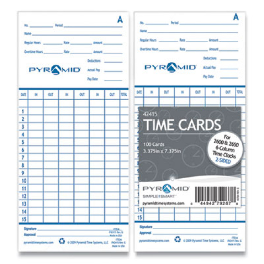 Time Clock Cards for Pyramid Technologies 2000/6000, Two Sides, 3.38 x ...