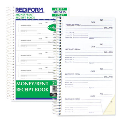 Rediform Money and Rent Unnumbered Receipt Book, 5 1/2 x 2 3/4, Two ...