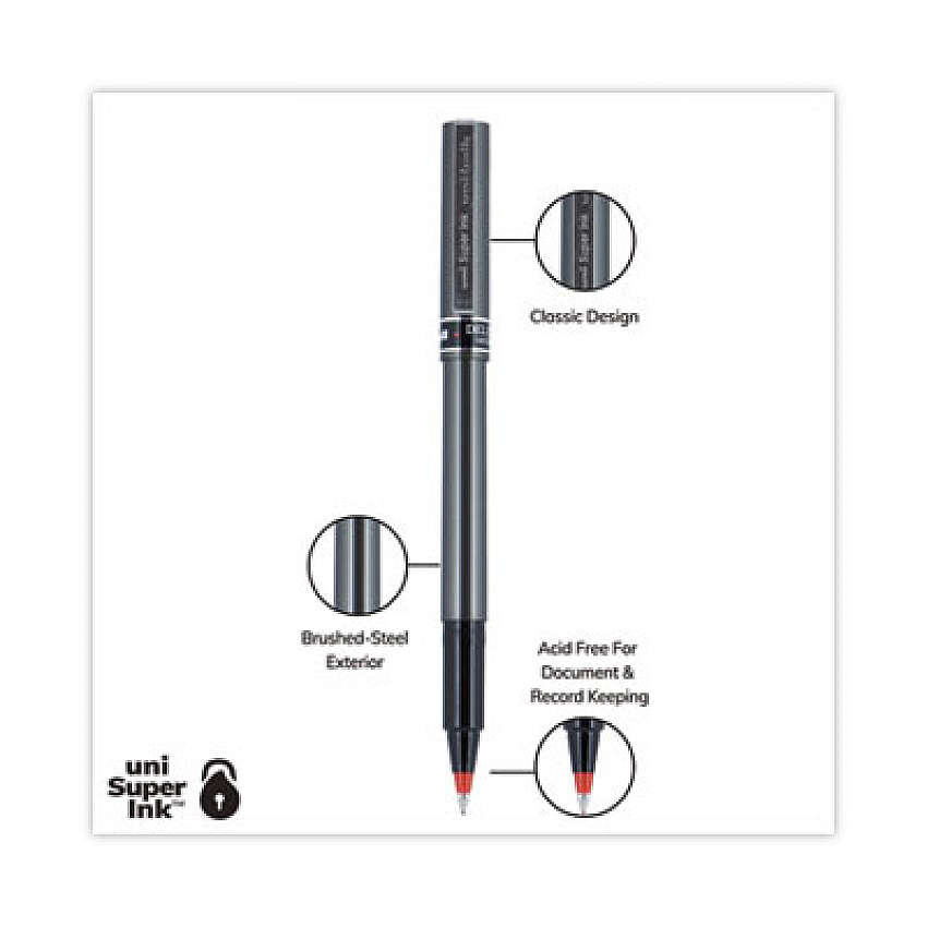 uni-ball Deluxe Roller Ball Pen, Stick, Extra-Fine 0.5 mm, Red Ink ...