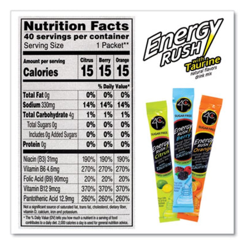 4C Energy Rush Sugar Free Drink Mix with Taurine Variety Pack, Assorted ...
