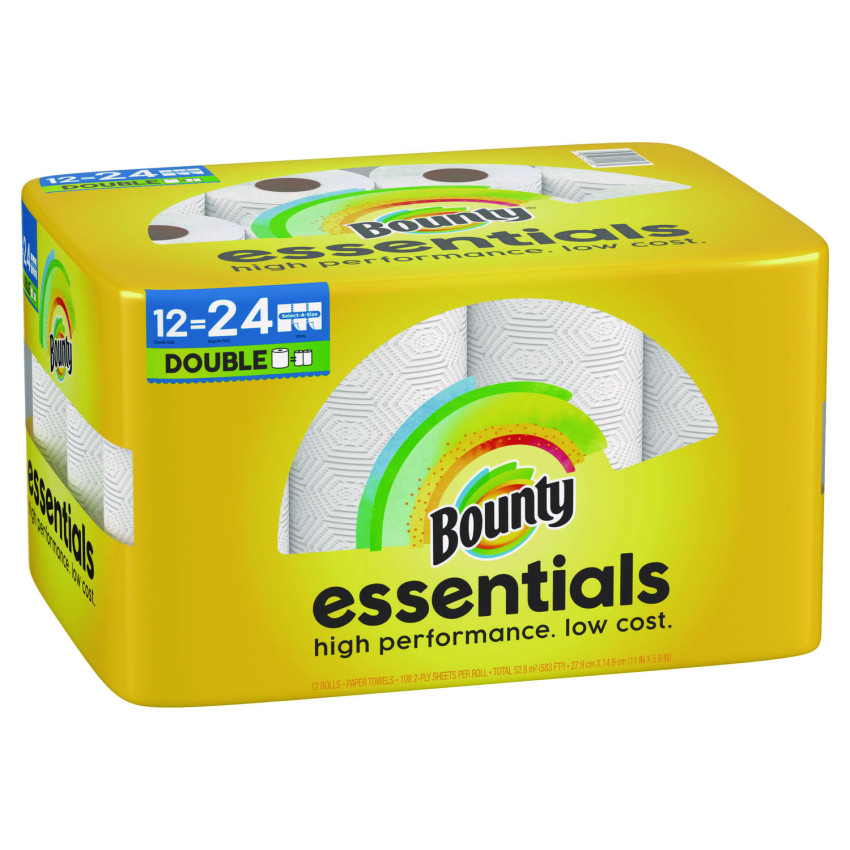 Bounty® Essentials Kitchen Paper Towels, 2-Ply, 108 Sheets, 12 Rolls ...