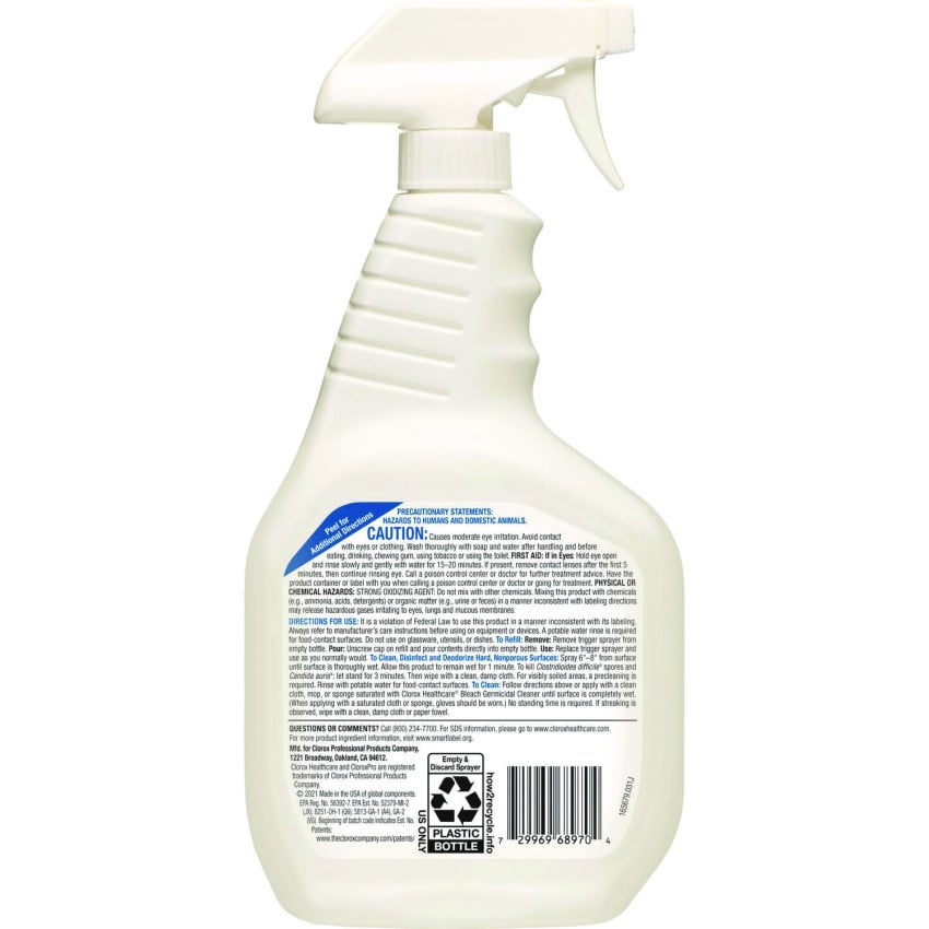 Clorox Healthcare Bleach Germicidal Cleaner, 32 oz Spray Bottle (68970EA)