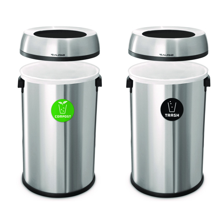 Alpine 17 Gallon Stainless Steel Open Top Compost and Trash Station ...