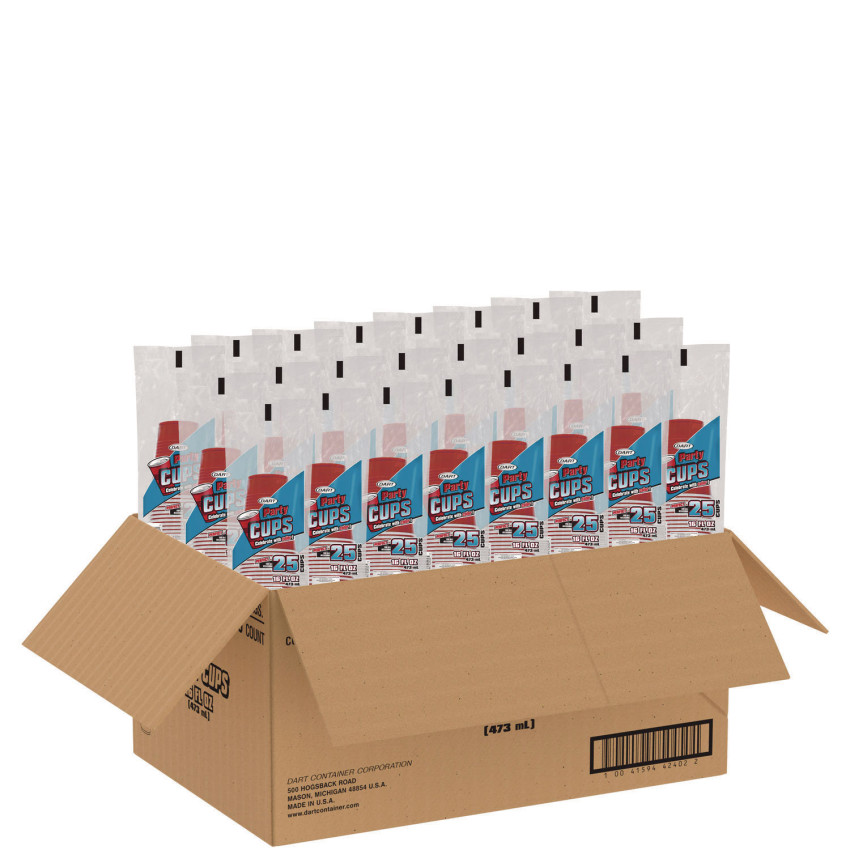 Dart SOLO Party Plastic Cold Drink Cups, 16 oz, Red, 24/Pack, 25 Packs ...
