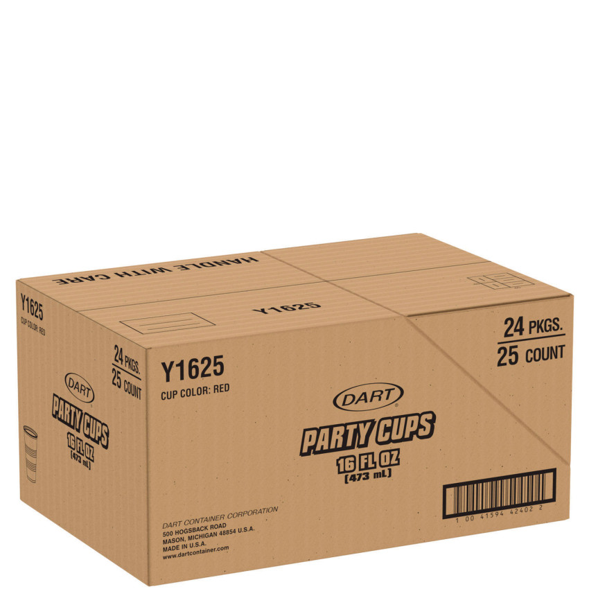 Dart SOLO Party Plastic Cold Drink Cups, 16 oz, Red, 24/Pack, 25 Packs ...