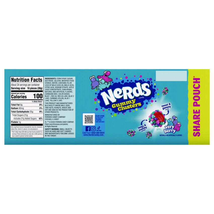 Nerds Very Berry Clusters Share Pack, Berry, 3 oz Packet, 12/Carton ...