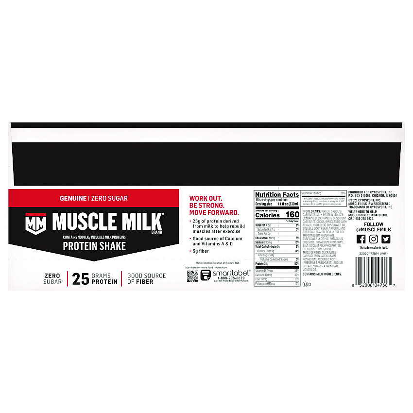 Muscle Milk Genuine Chocolate Protein Shake, 11 oz Carton, 18/Carton ...