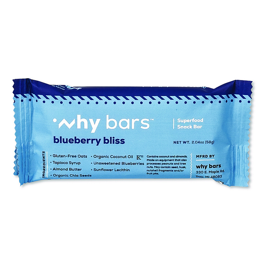 Why Bars Superfood Snack Bar, Blueberry Bliss, 2.04 oz Bar, 12/Box ...
