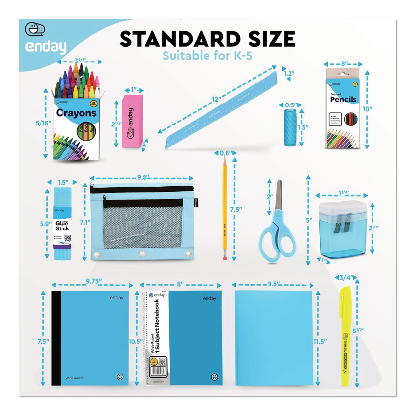 enday Back to School Supplies Kit for Grades K-5, Blue (1314)