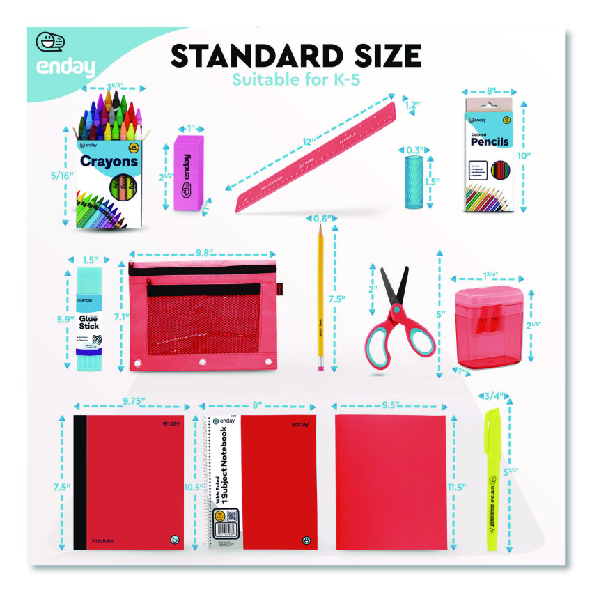 enday Back to School Supplies Kit for Grades K-5, Red (1319)