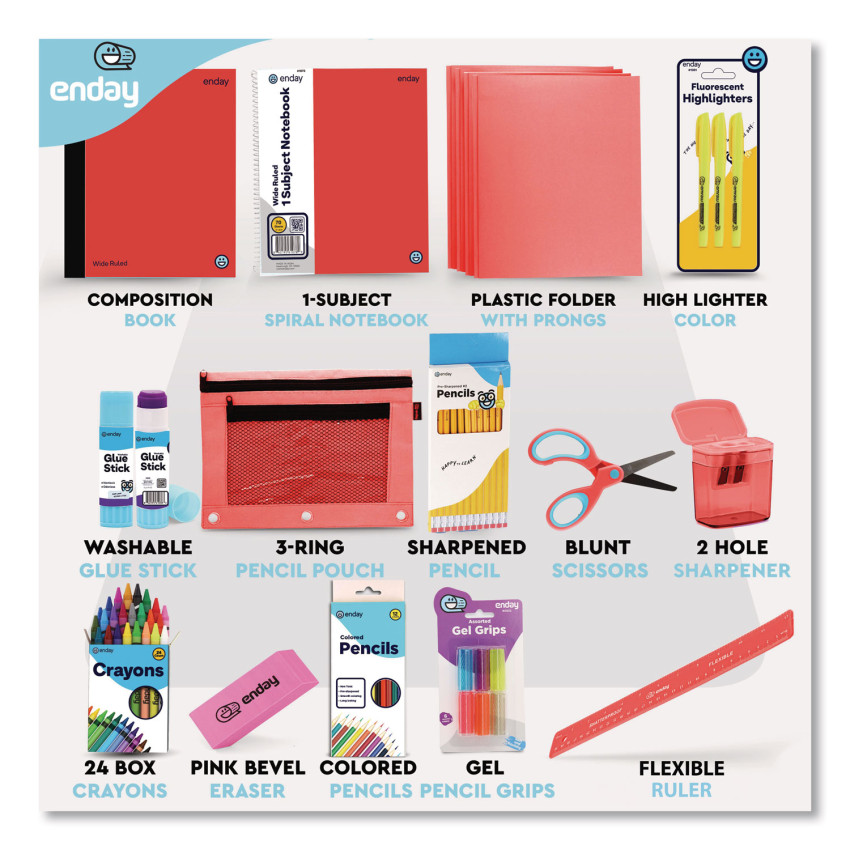 enday Back to School Supplies Kit for Grades K-5, Red (1319)