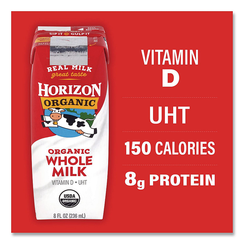 Horizon Organic Shelf-Stable Whole Milk Boxes, 8 oz Box, 18/Carton ...
