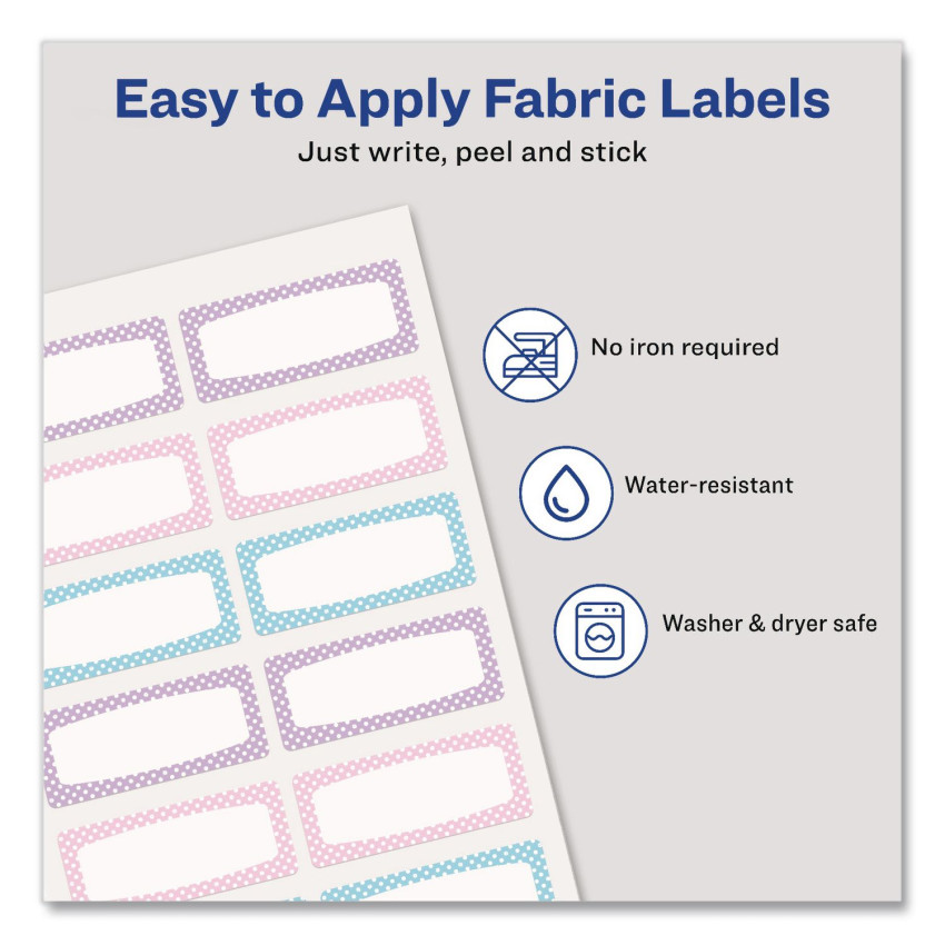 Avery No-Iron Fabric Labels, Pastel Borders, Handwrite Only, 0.75 x 1.75, White, 12/Sheet, 2 ...