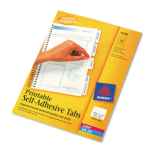 Avery Printable Plastic Tabs with Repositionable Adhesive, 1/5-Cut ...