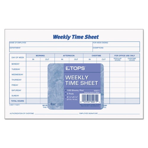 TOPS Weekly Time Sheets, 5.5 x 8.5, 1/Page, 50 Forms/Pad, 2 Pads/Pack ...