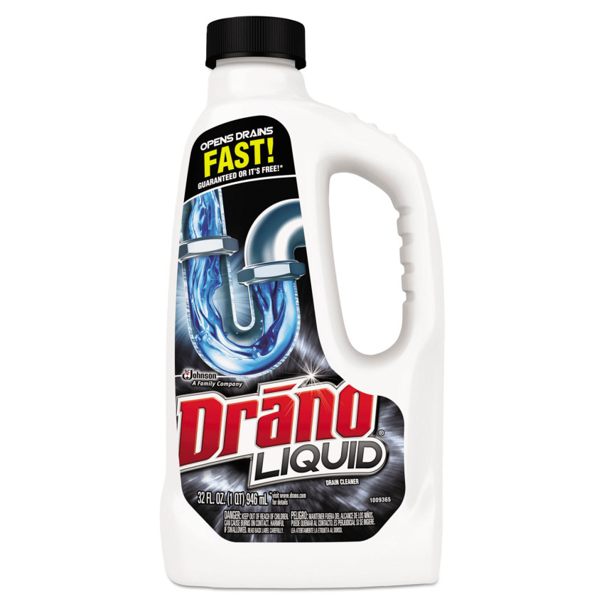 Drano Liquid Drain Cleaner, 32 oz Safety Cap Bottle, 12/Carton (335712)