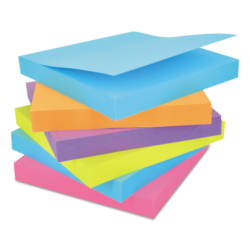 Universal Self-Stick Note Pads, 3" x 3", Assorted Bright Colors, 100 ...