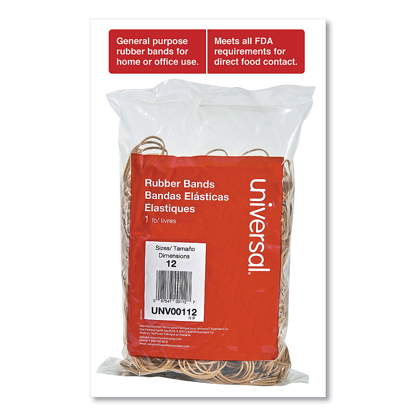 Universal Rubber Bands, Size 12, 0.04" Gauge, Beige, 1 lb Box, 2,500 ...