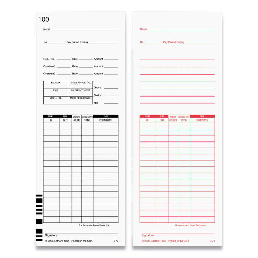 Time Clock Cards for Lathem Time 7000E/7500E, Two Sides, 3.38 x 8.78 ...