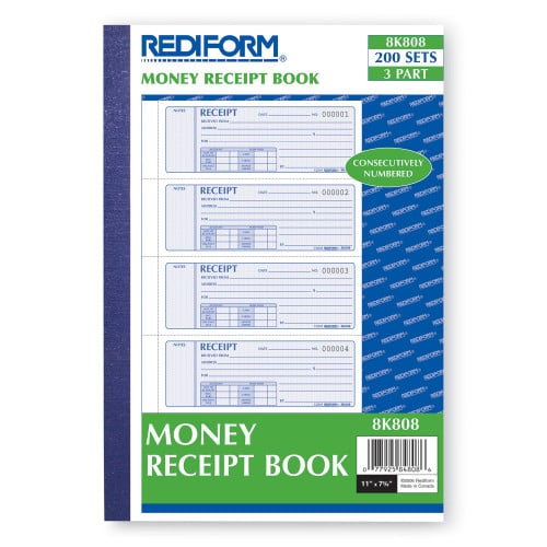 Rediform Receipt Book, 7 x 2 3/4, Triplicate with Carbons, 200 Sets ...