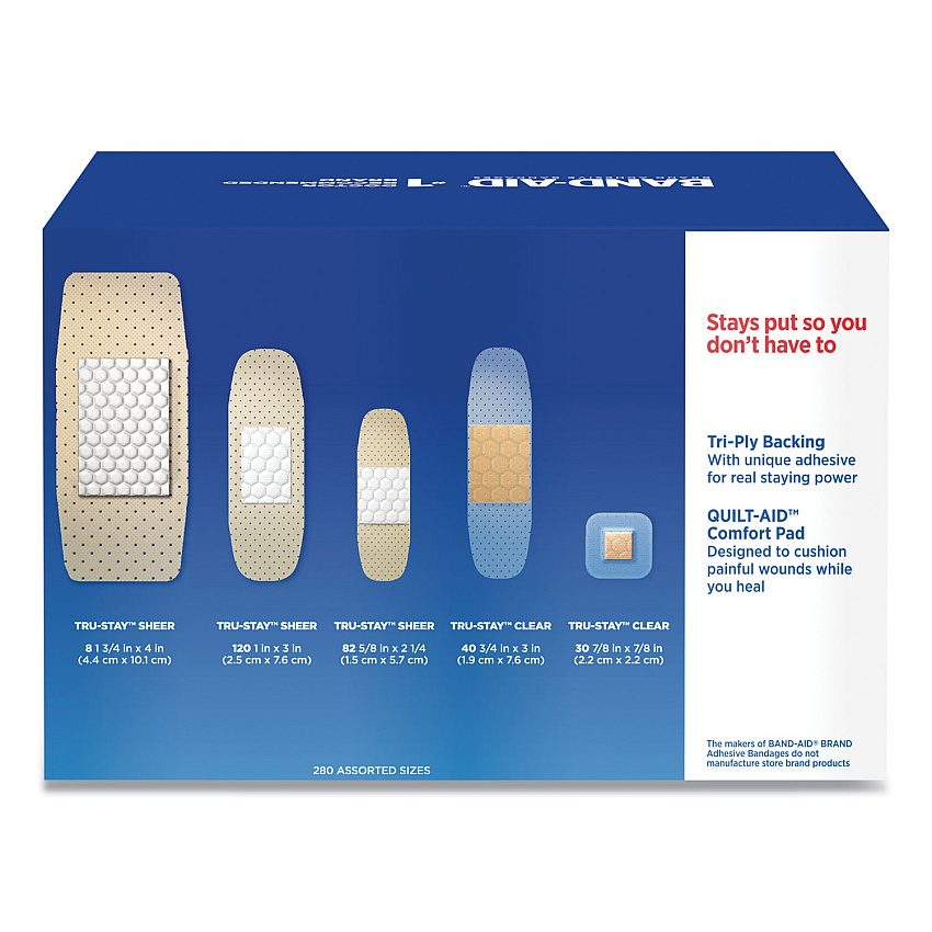 BAND-AID Sheer/Wet Adhesive Bandages, Assorted Sizes, 280/Box (4711)