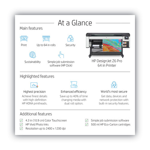 HP DesignJet Z6 Pro 64" Wide Format Inkjet Printer (2QU25A ...