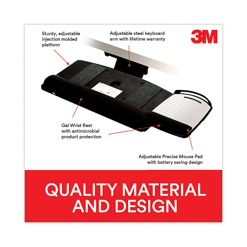 3M Knob Adjust Keyboard Tray With Highly Adjustable Platform, Black ...