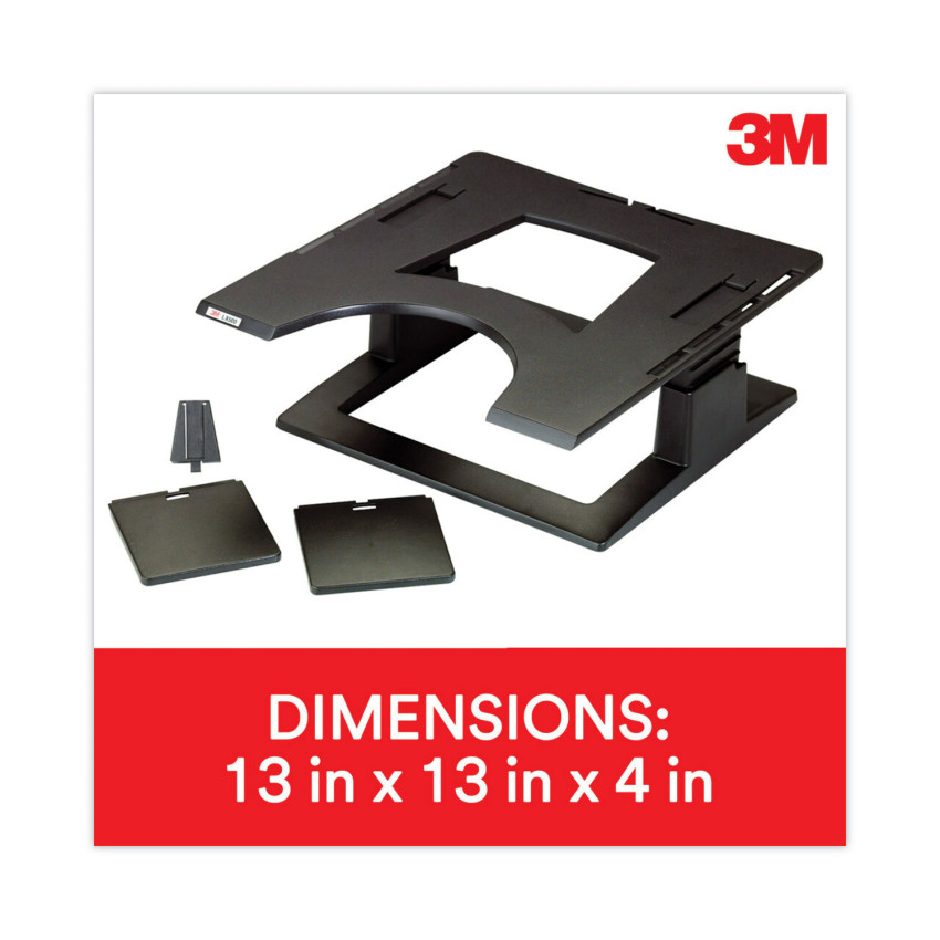 3M Adjustable Notebook Riser, 13" x 13" x 4" to 6", Black, Supports 20 ...