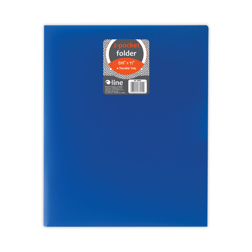 C-Line Two-Pocket Heavyweight Poly Portfolio Folder, 11 x 8.5, Blue, 25 ...