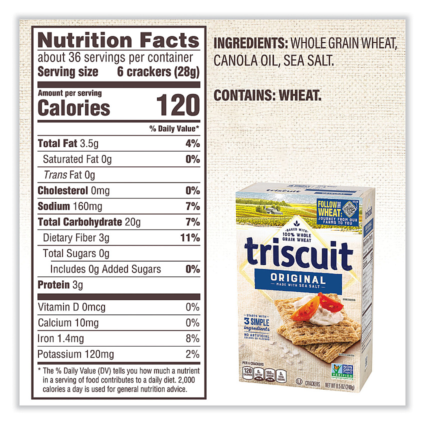 Triscuit Crackers Original with Sea Salt, 8.5 oz Box, 4 Boxes/Pack ...