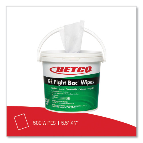 Betco GE Fight Bac Disinfecting Wipes, 5.5 x 7, Fresh Scent, 500/Bucket ...