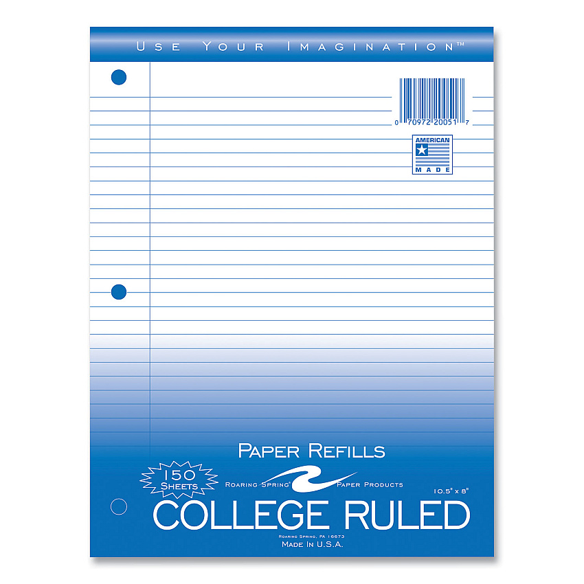 Roaring Spring Loose Leaf Paper, 8 x 10.5, 3-Hole Punched, College Rule ...