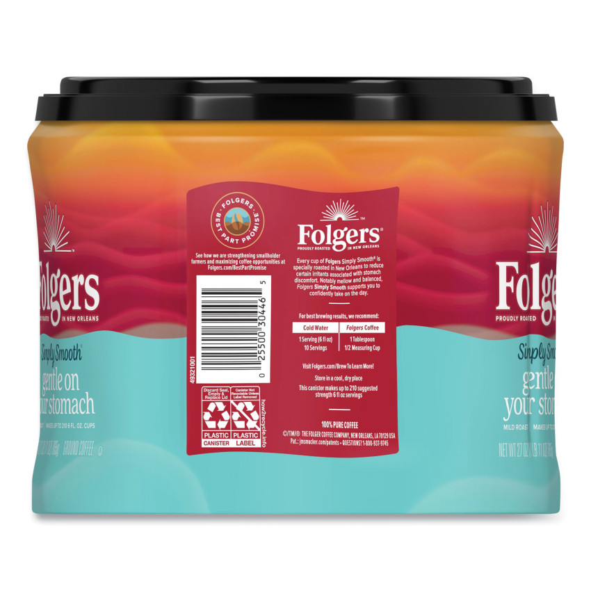 Folgers Simply Smooth Ground Coffee, Gentle On Your Stomach, 27 oz ...