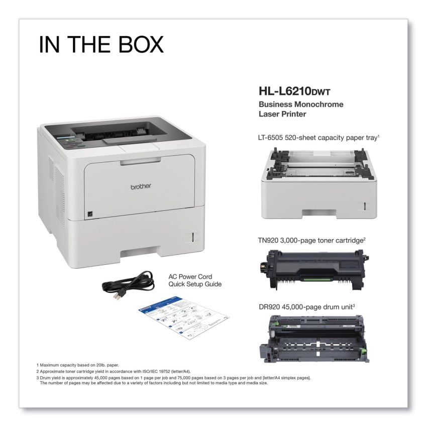 Brother HL-L6210DWT Business Monochrome Laser Printer with Dual Paper Trays