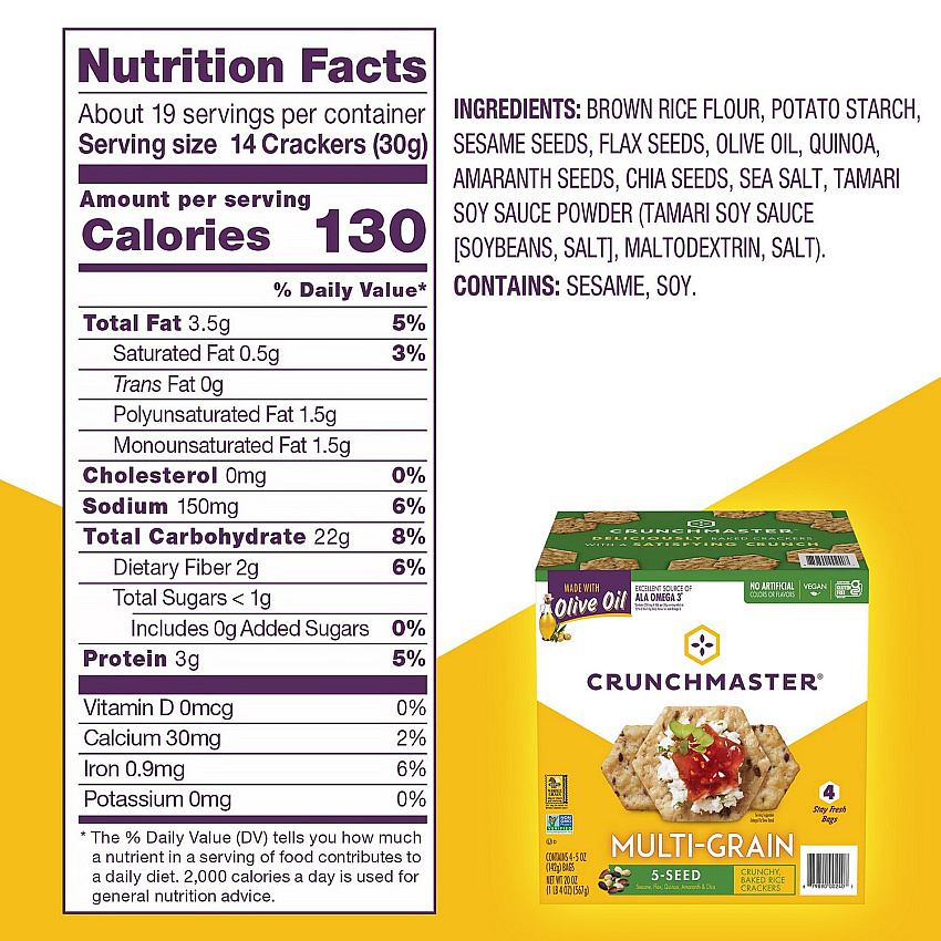 Crunchmaster 5-Seed Multi-Grain Crunchy Oven Baked Crackers, Original ...