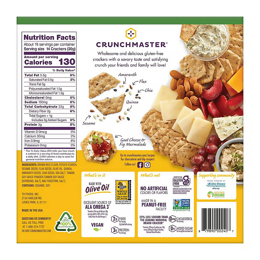Crunchmaster 5-Seed Multi-Grain Crunchy Oven Baked Crackers, Original ...