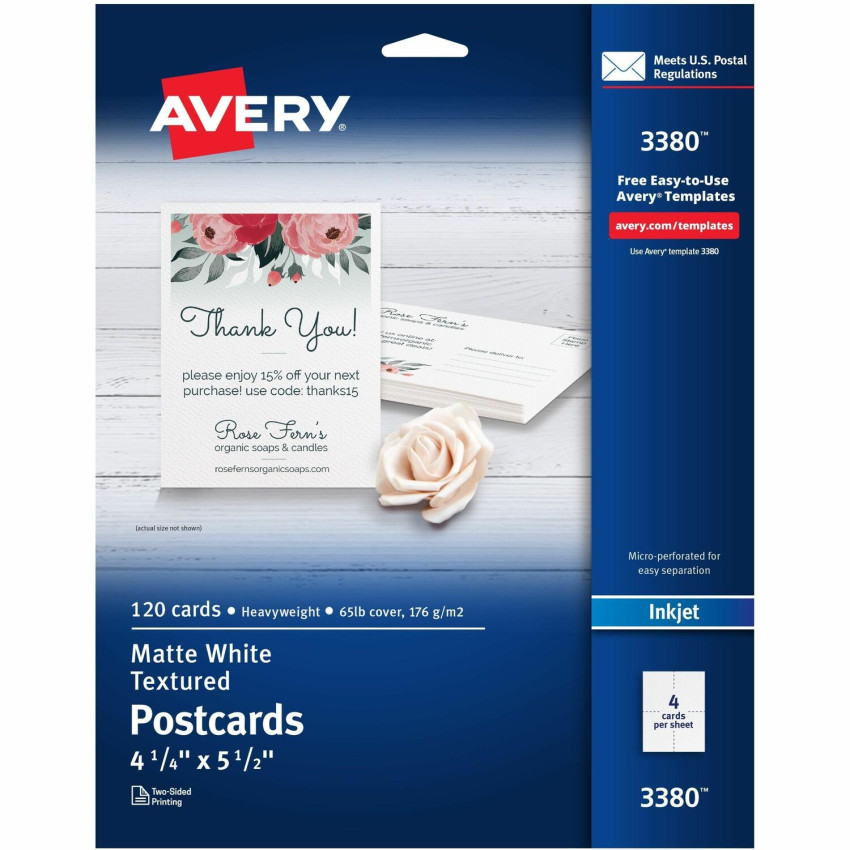 Avery(R) Printable Postcards, 4.25" x 5.5" , Textured White, 120 Blank ...