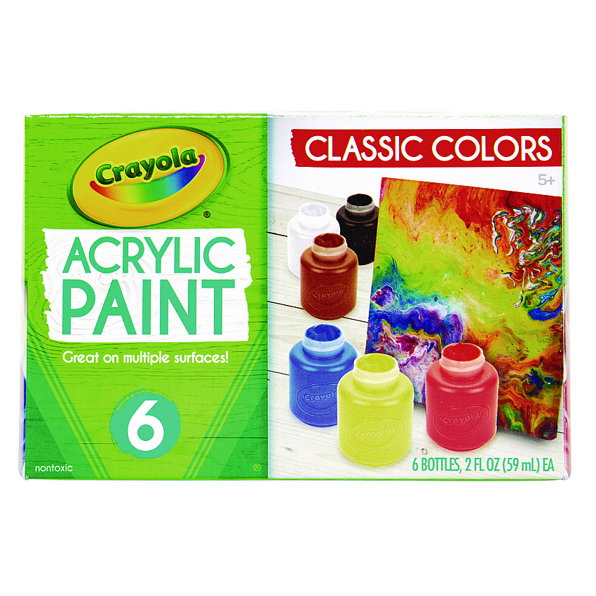 Crayola Acrylic Paint Set, Six Assorted Classic Colors, 2 oz Bottles, 6 ...