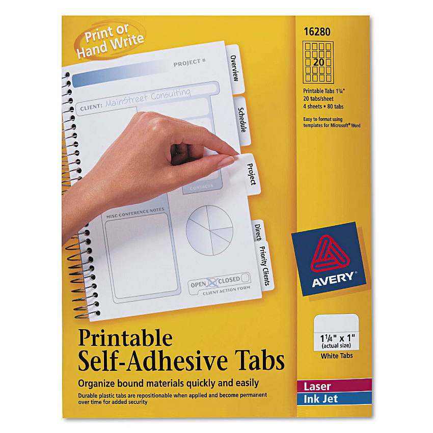Avery Printable Plastic Tabs with Repositionable Adhesive, 1/5-Cut ...