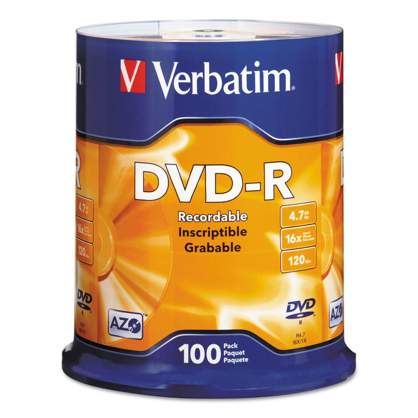 Verbatim DVD-R Recordable Disc, 4.7 GB, 16x, Spindle, Silver, 100/Pack ...