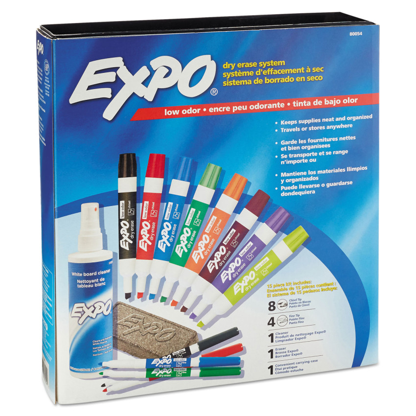 EXPO Low-Odor Dry Erase Marker, Eraser and Cleaner Kit, Medium Assorted ...