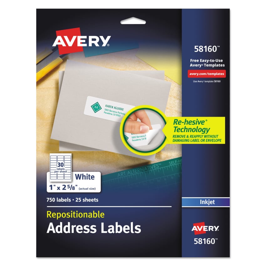 Avery Repositionable Address Labels w/SureFeed, Inkjet/Laser, 1 x 2.63 ...