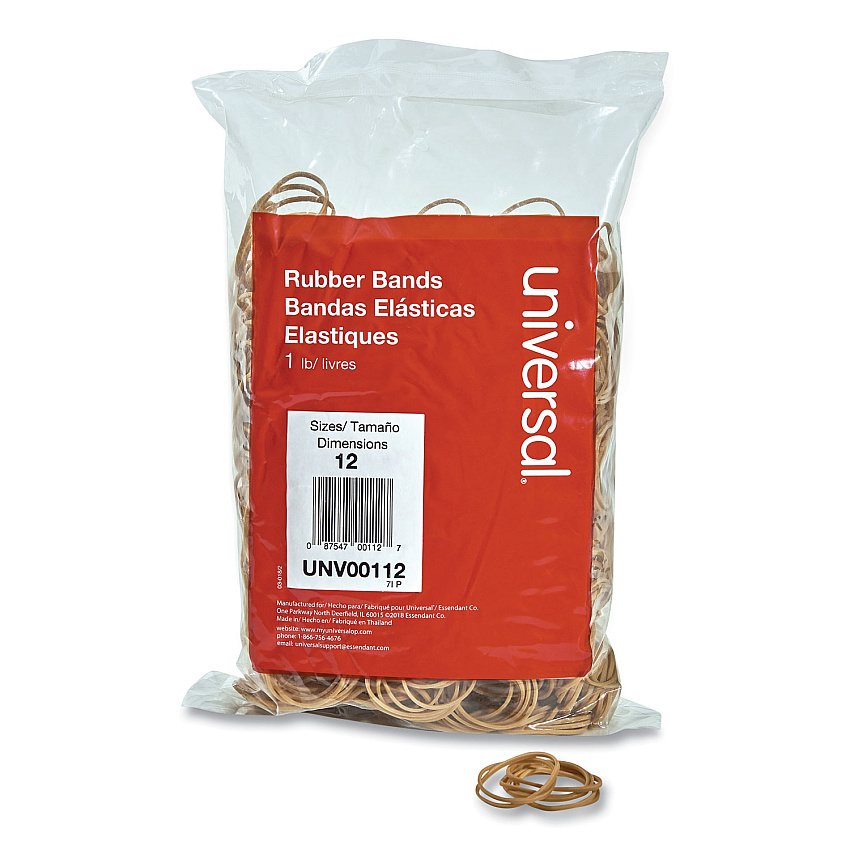 Universal Rubber Bands, Size 12, 0.04" Gauge, Beige, 1 lb Box, 2,500 ...