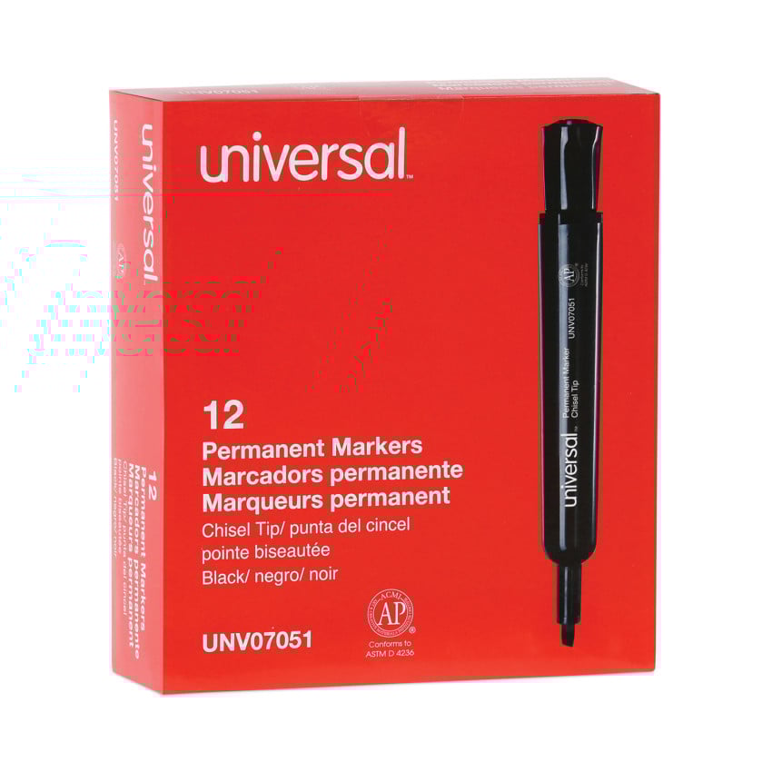 Universal Chisel Tip Permanent Marker, Broad Chisel Tip, Black, Dozen ...